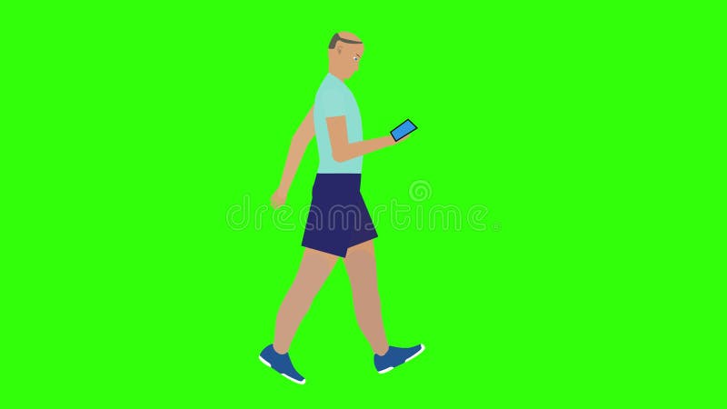 Man Walking and Looking in the Phone Animation, Chroma Key, Seamless ...