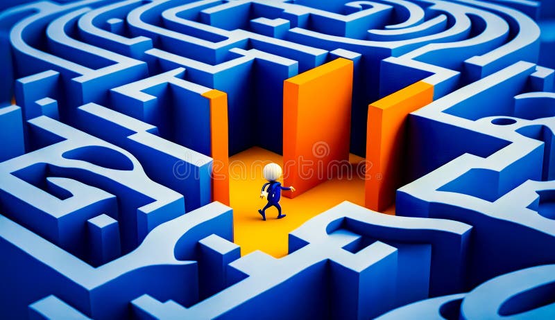 Man Walking through Maze with Ball in His Hand. Generative AI Stock ...