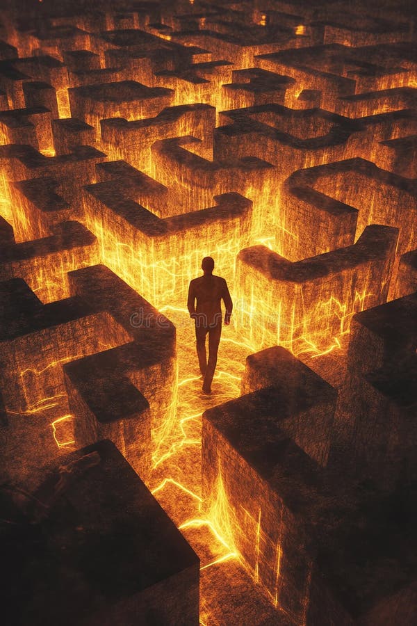 A Man Walking through a Maze of Glowing Threads Each One Leading a ...