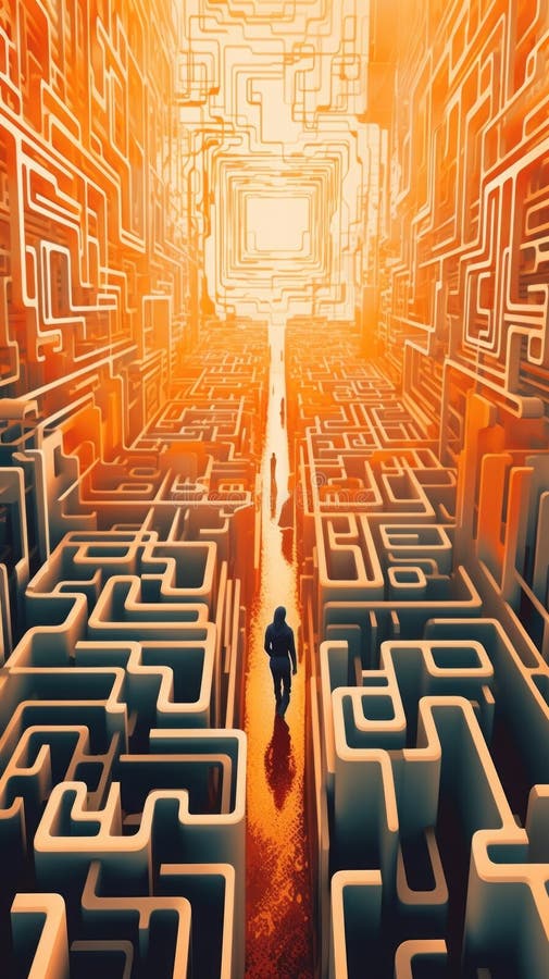 A Man Walking through a Maze in the Middle of a City. Generative AI ...