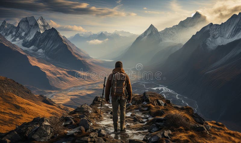 Man Walking on Mountain Path Stock Photo - Image of path, wilderness ...