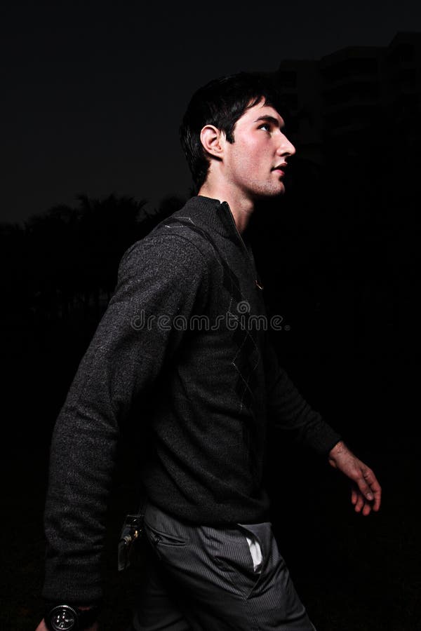 Man walking at night stock image. Image of darkness, caucasian - 7169833