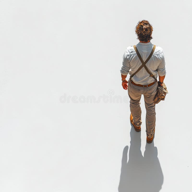 Man Walking in One Direction on White Background, Showcasing Sense of ...