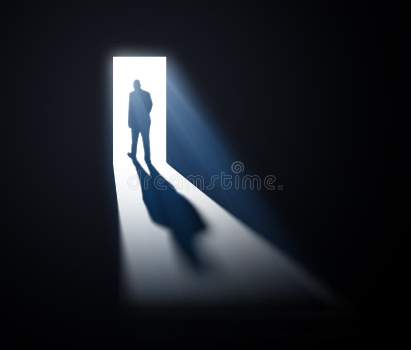 Man walking out into light stock illustration. Illustration of journey ...