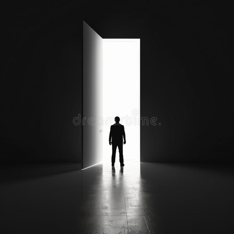 A Man Walking Out through Open Doors Stock Illustration - Illustration ...