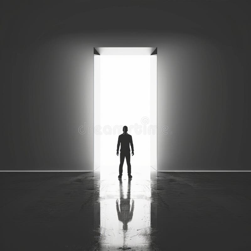 A Man Walking Out through Open Doors Stock Illustration - Illustration ...