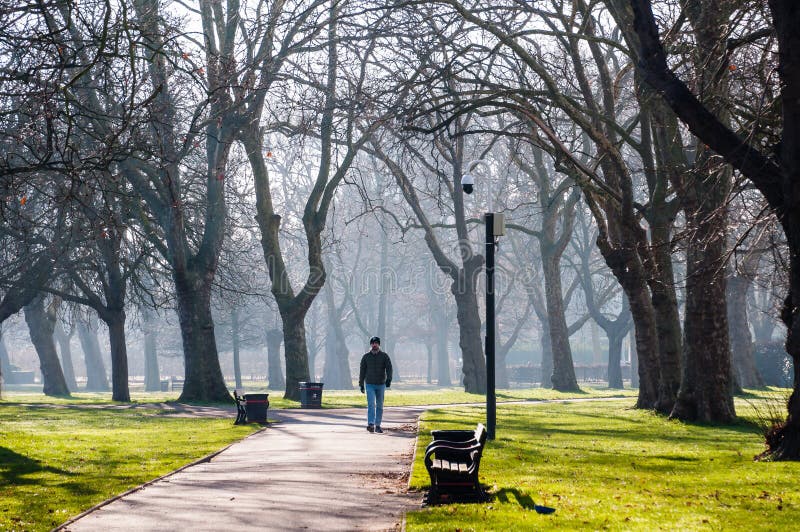 Man Walking in the Parkin a Sunny Cold Frosty Day Editorial Image ...