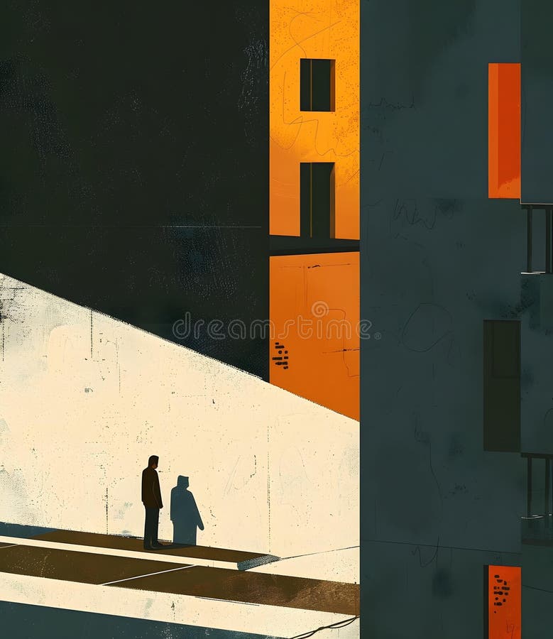 Man Walking Past Colorful Buildings in a City Generated Using AI. Stock ...