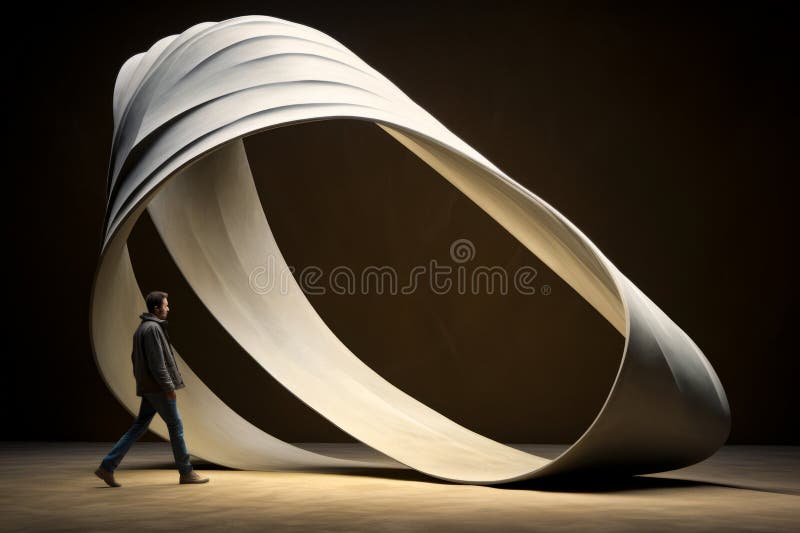 Man Walking Past Large White Sculpture in Dark Room. Generative AI ...