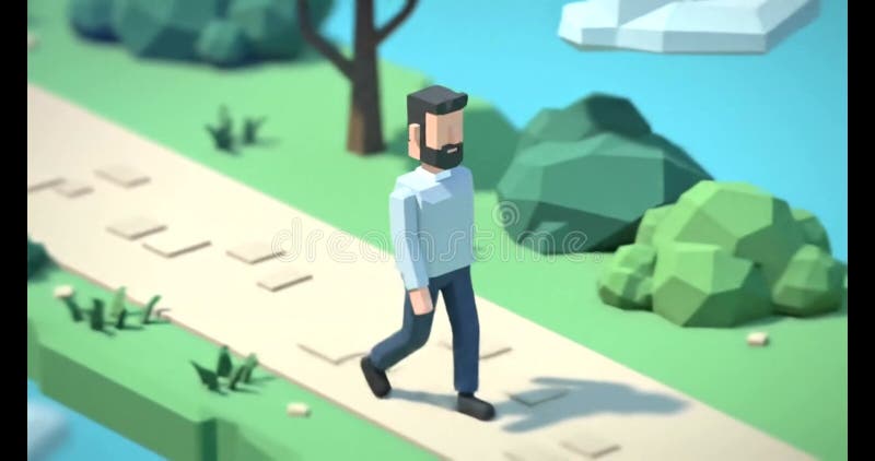 Man Walking on a Path in Animated Low Poly Landscape Stock Footage ...