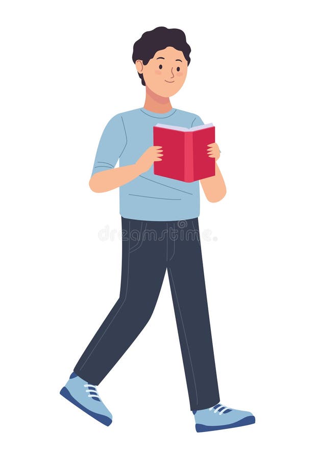 Man walking reading book stock vector. Illustration of adult - 232578740