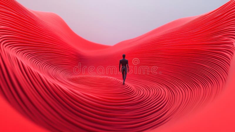 A Man Walking through a Red Wave Like Structure, AI Stock Image - Image ...