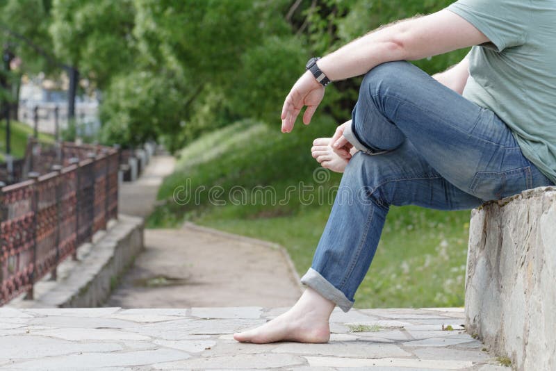 Man Walking on the Road without Shoes Stock Photo - Image of feet ...