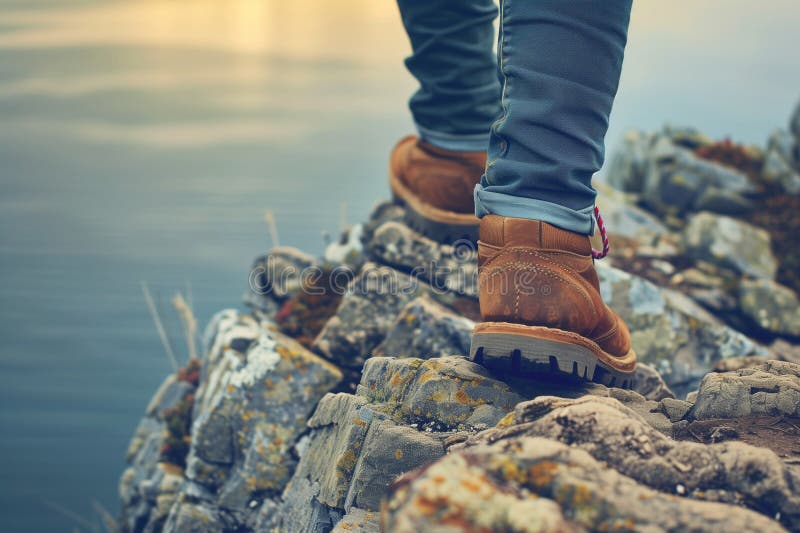 Man walking on rocks stock illustration. Illustration of hand - 308674983