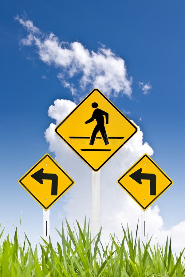 Turn Left and Turn Right Sign and a Man Walking Si Stock Photo - Image ...