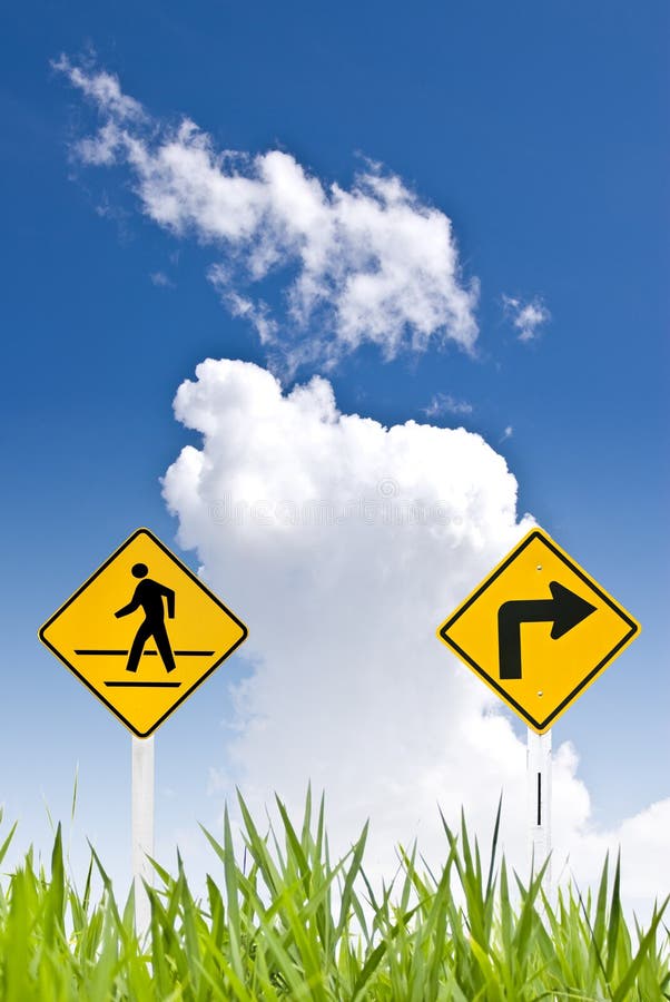 A Man Walking Sign and Turn Right Sign Stock Photo - Image of sign ...