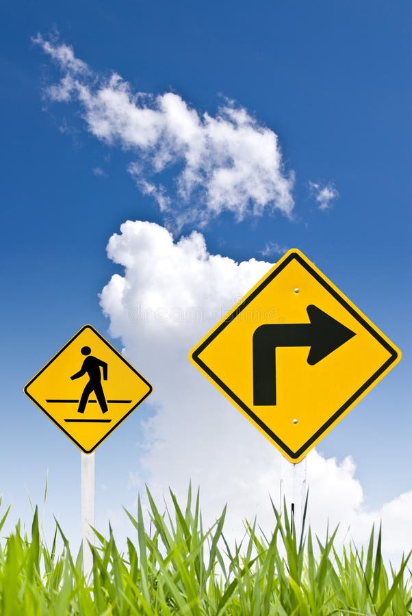 A Man Walking Sign and Turn Right Sign Stock Photo - Image of sign ...