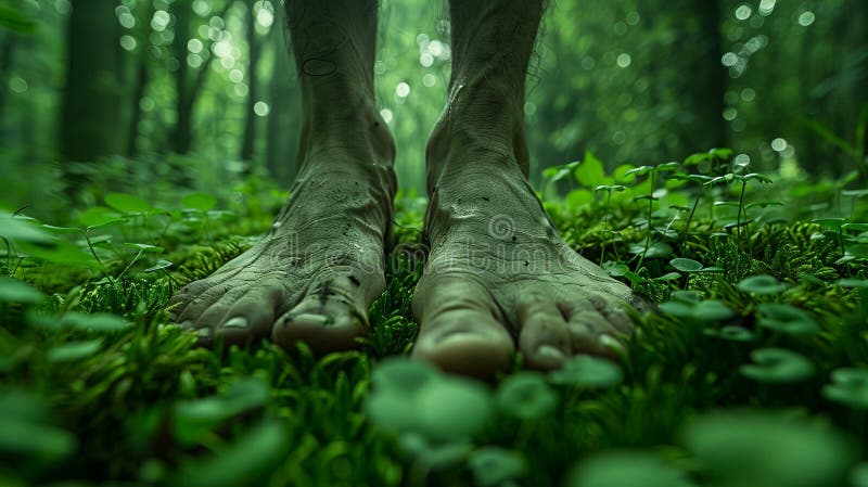 Feet Walking in Green Forest Grounding Barefoot Stock Illustration ...