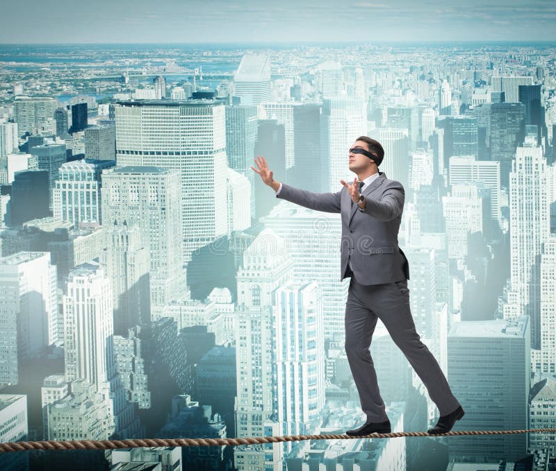 Man Walking in Tight Rope Blindfold Stock Photo - Image of blinded ...