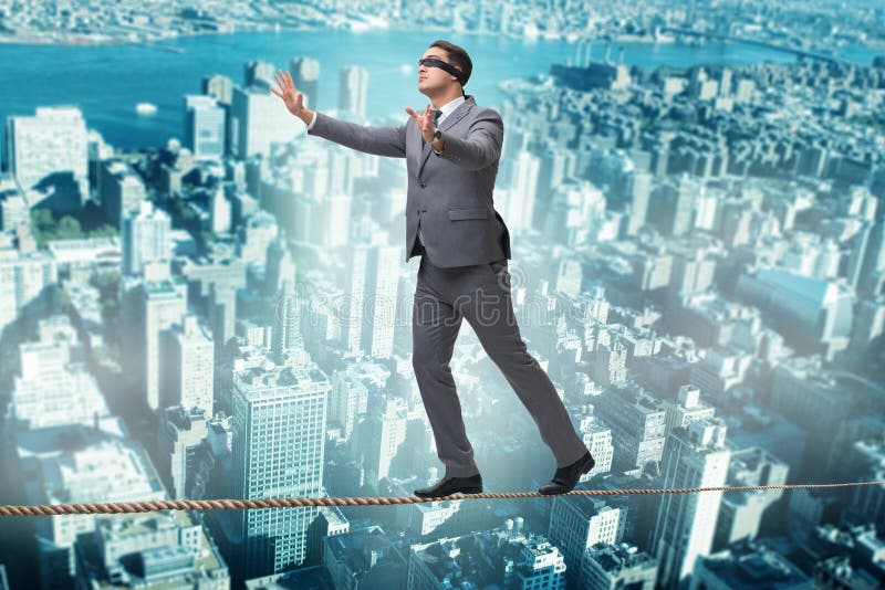 The Man Walking in Tight Rope Blindfold Stock Image - Image of blinded ...