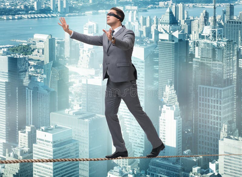 The Man Walking in Tight Rope Blindfold Stock Image - Image of fall ...