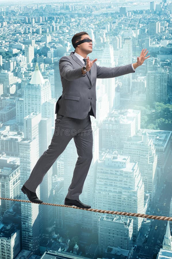 The Man Walking in Tight Rope Blindfold Stock Image - Image of blind ...