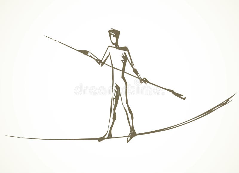 A Man is Walking on a Tightrope. Vector Drawing Stock Vector ...