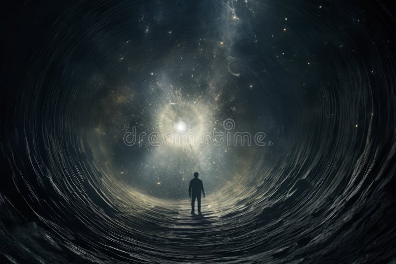 Man Walking To the Light at the End of the Universe Stock Image - Image ...