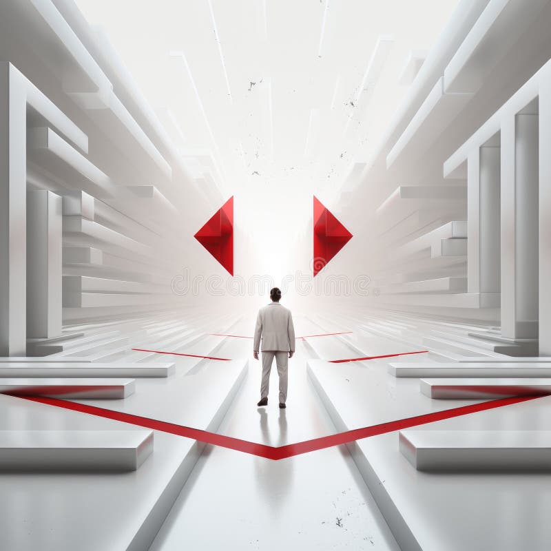 A Man Walking Towards Two Arrows Stock Illustration - Illustration of ...