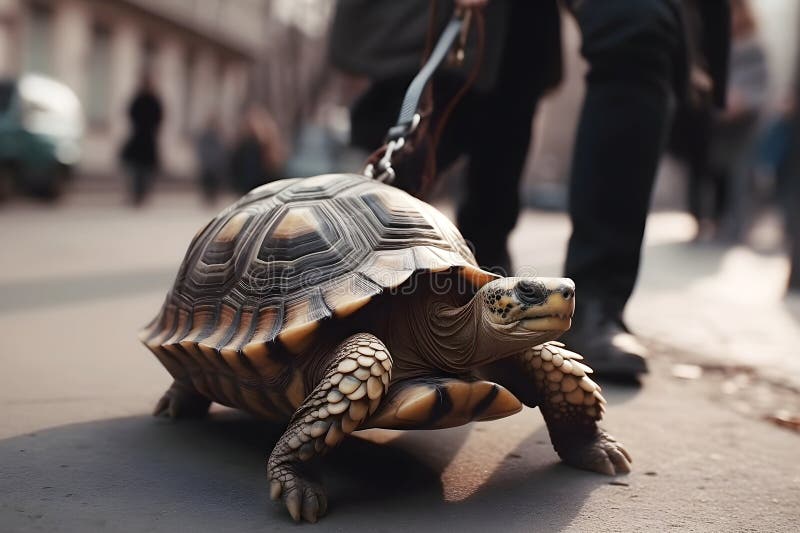 Man Walking with a Turtle in a City,closeup on Turtle, Ai Generative ...