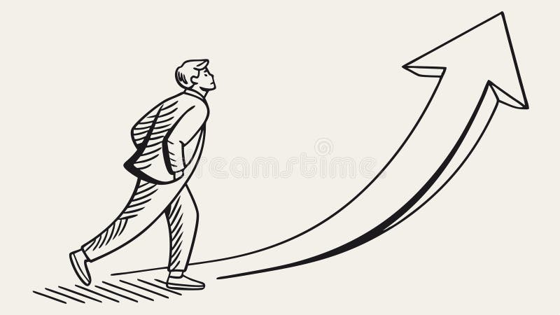 Man Walking Uphill with Arrow Symbolizing Progress, Vector Design ...