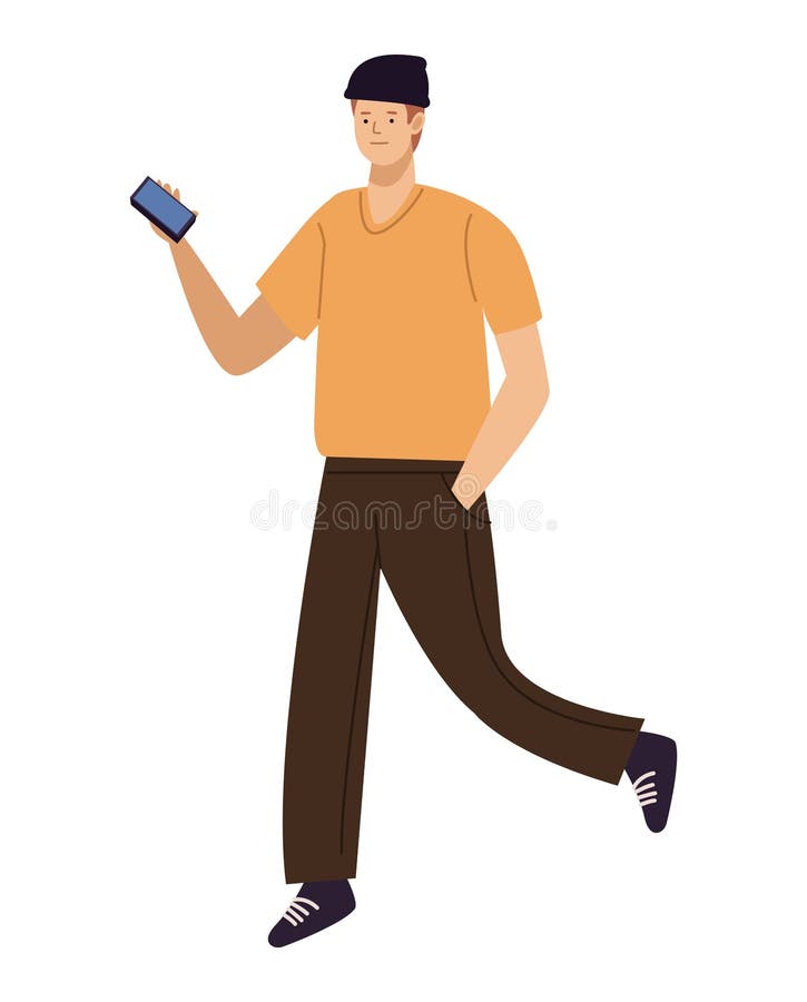 Man Walking Using Smartphone Stock Vector - Illustration of step ...