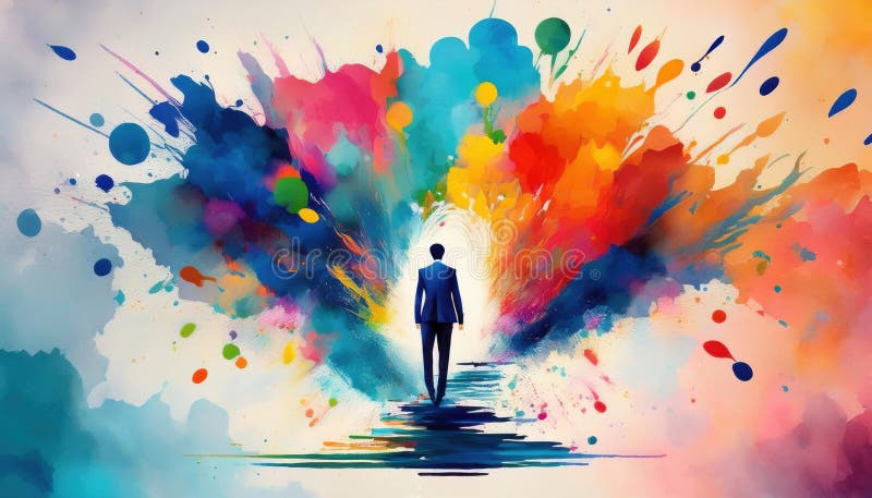 A Man Walking through a Vibrant Explosion of Colorful Abstract Art in a ...