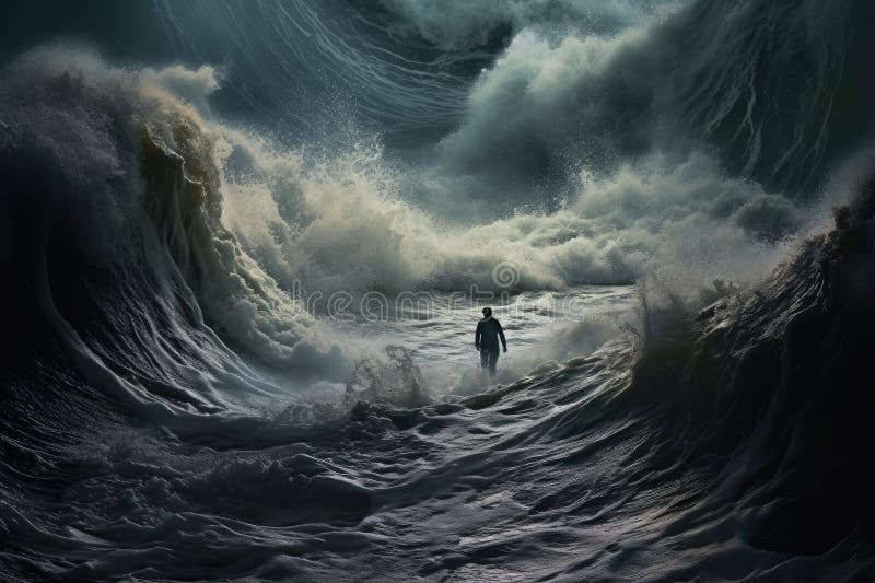 A Man Walking through the Water with the Waves Parted Stock ...