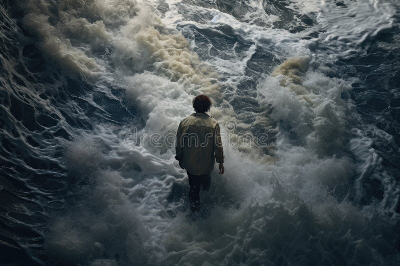 A Man Walking through the Water with the Waves Parted Stock ...