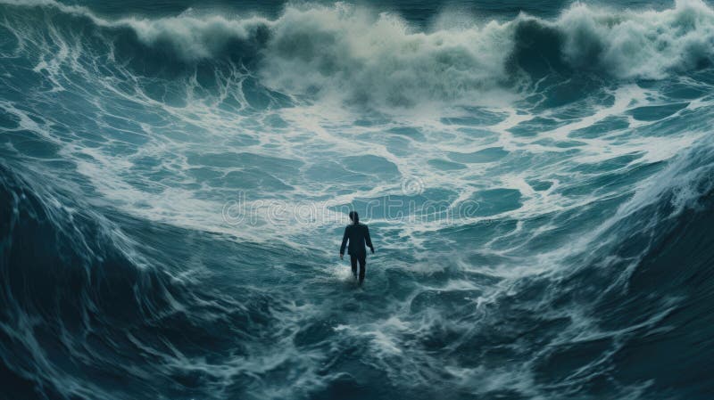 A Man Walking through the Water with the Waves Parted Stock ...