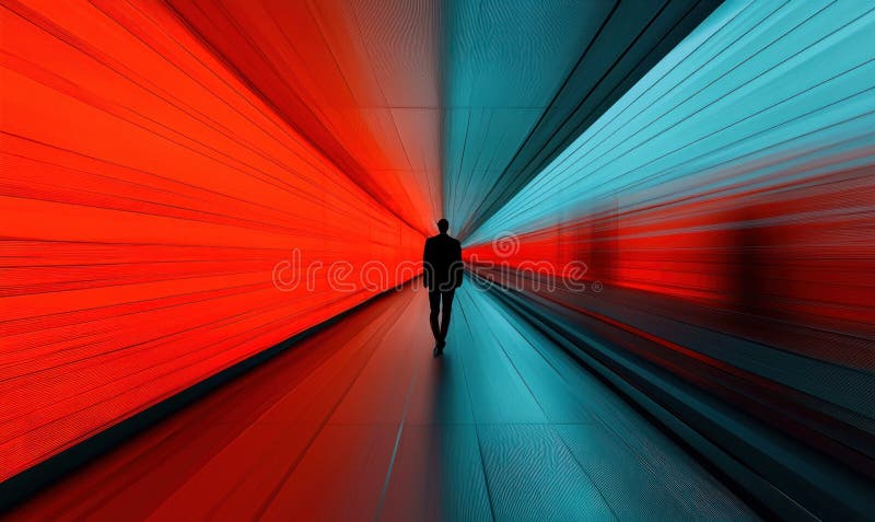 A Man Walks Along a Striking Path with Vivid Colors, Creating an ...