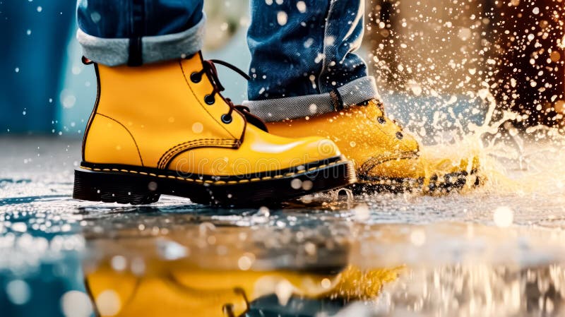 A Man Walks Cautiously through a Puddle Stock Image - Image of jumping ...