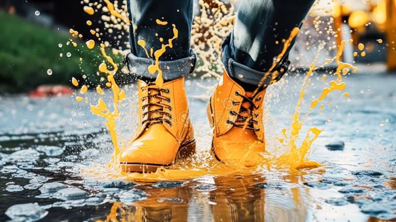 A Man Walks Cautiously through a Puddle Stock Image - Image of nature ...