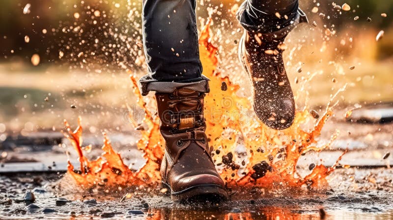 A Man Walks Cautiously through a Puddle Stock Image - Image of park ...
