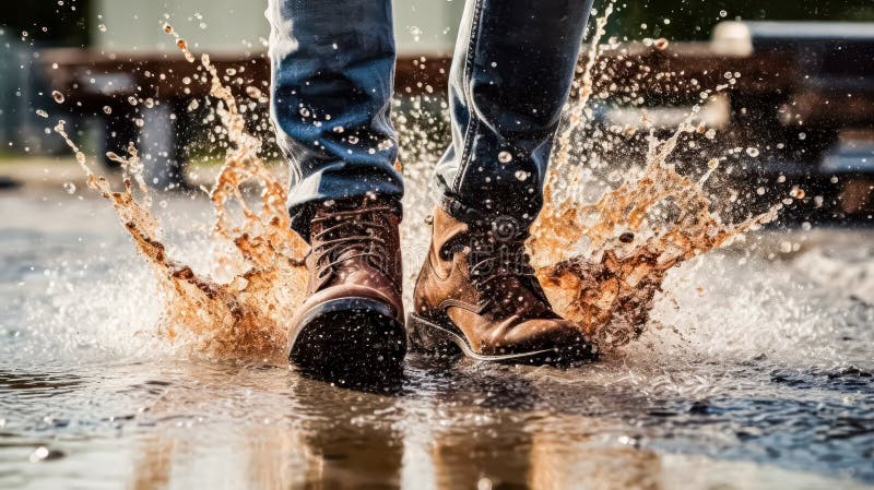 A Man Walks Cautiously through a Puddle Stock Image - Image of ...