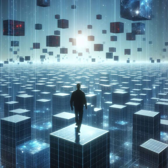 Man walking on cubes stock photo. Image of billboard - 301056420