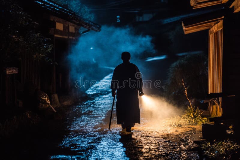 Man Walking Dark Illuminates Path Beam Electric Torch Stock Photos ...