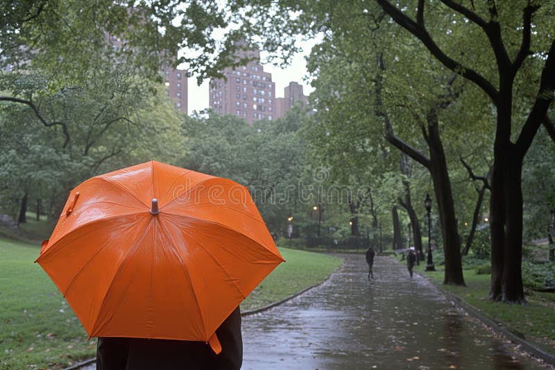 A Man Walks Down the Street while it S Raining Heavily, Using an Orange ...
