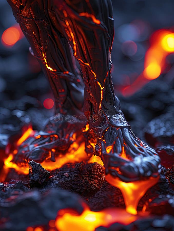 A Man Walks on Flowing Lava. Generative AI Stock Illustration ...