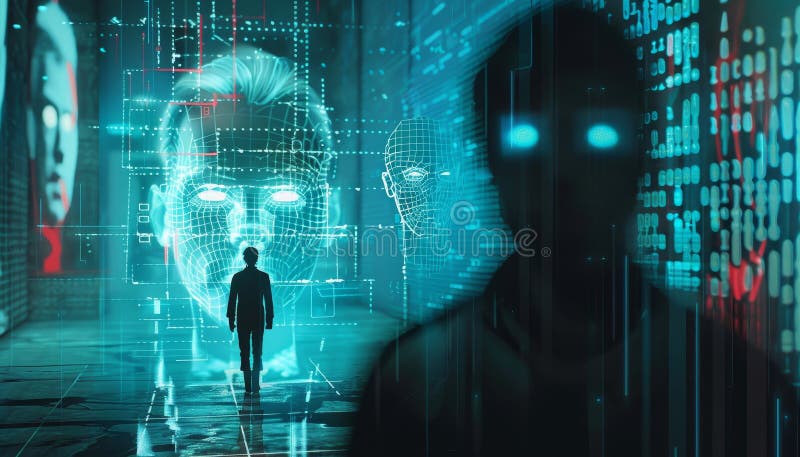 A Man Walks in Front of a Computer Screen with a Face on it by AI ...