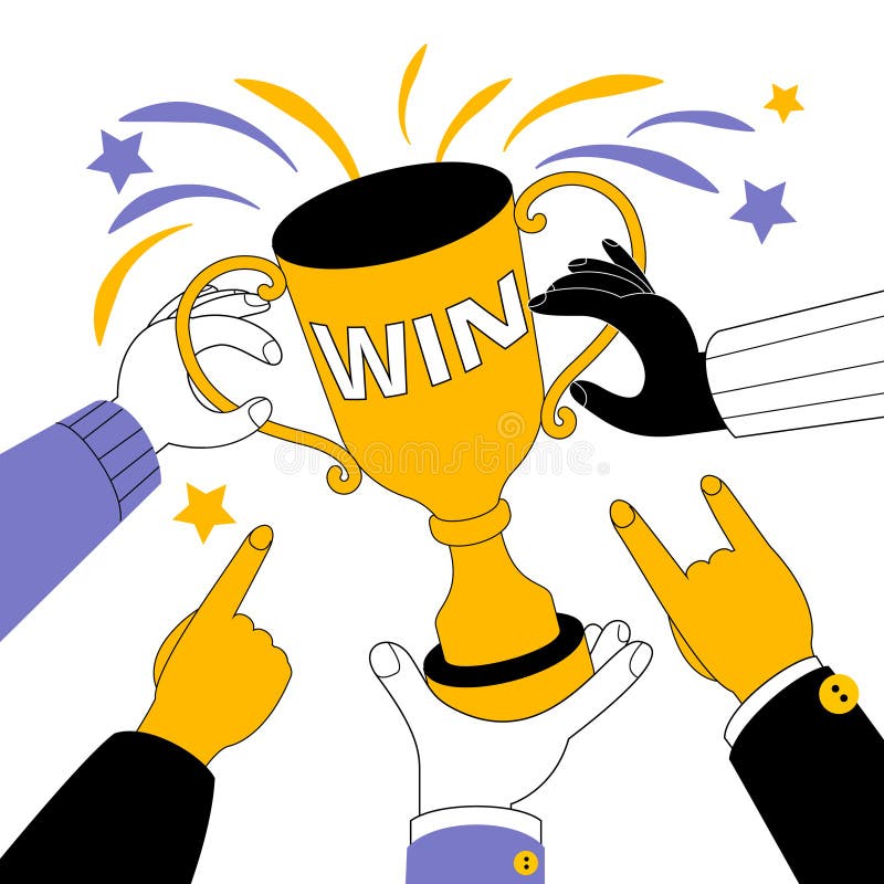 People with the Victory Cup in Their Hands. Stock Vector - Illustration ...