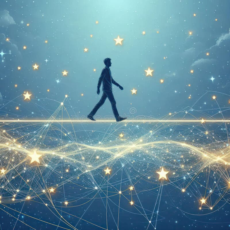 Man Walks in a Straight Line among the Stars. Stock Image - Image of ...