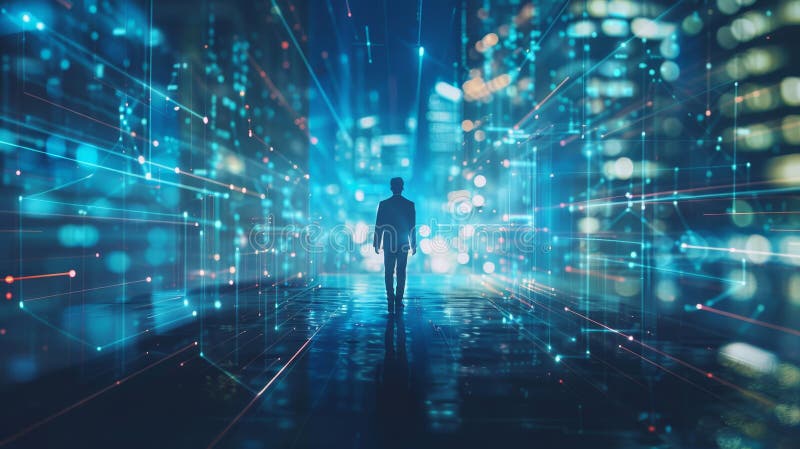 A Man Walks Towards a Bright Future Symbolizing Progress Technology ...