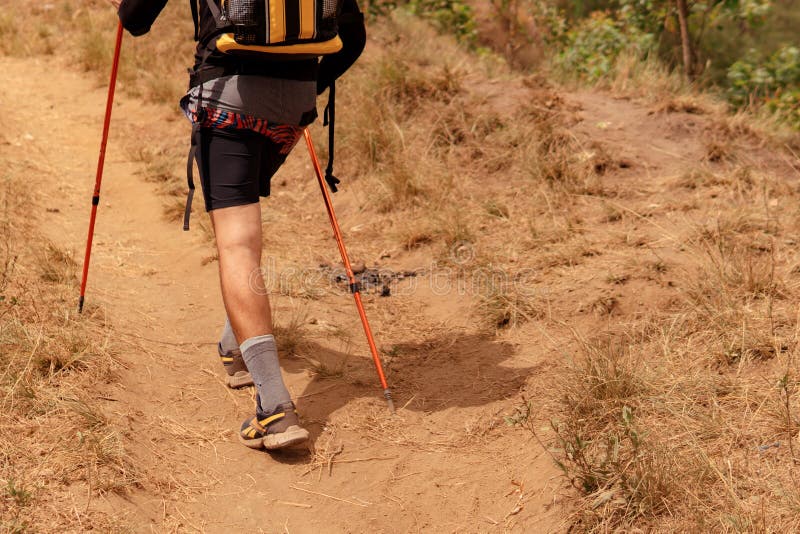 A Man Walks Trekking in the Mountains Stock Image - Image of active ...